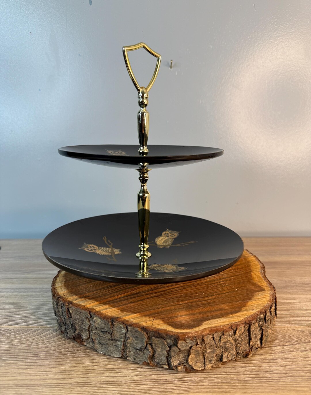 Vintage MCM COUROC of Monterey Owl 2-tier Dessert Appetizer Tray Dish ...