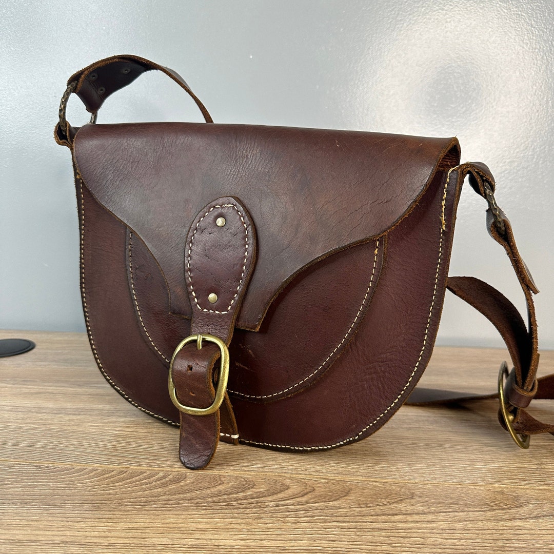 Vintage Hippie Leather Messenger Crossbody Bag Handmade Purse Saddle ...