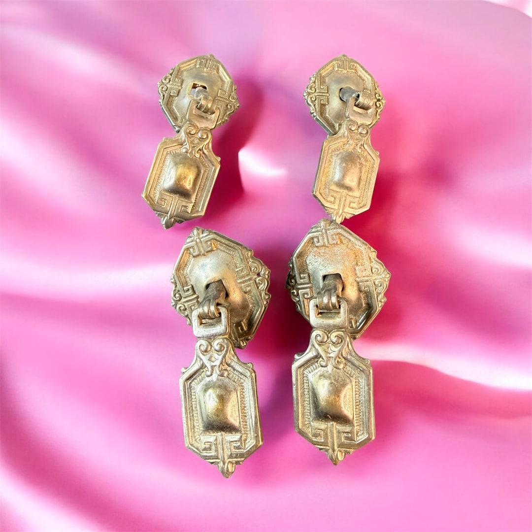 Vintage Brass Drawer Pulls Art Deco Greek Key Bail Handles Antique ...