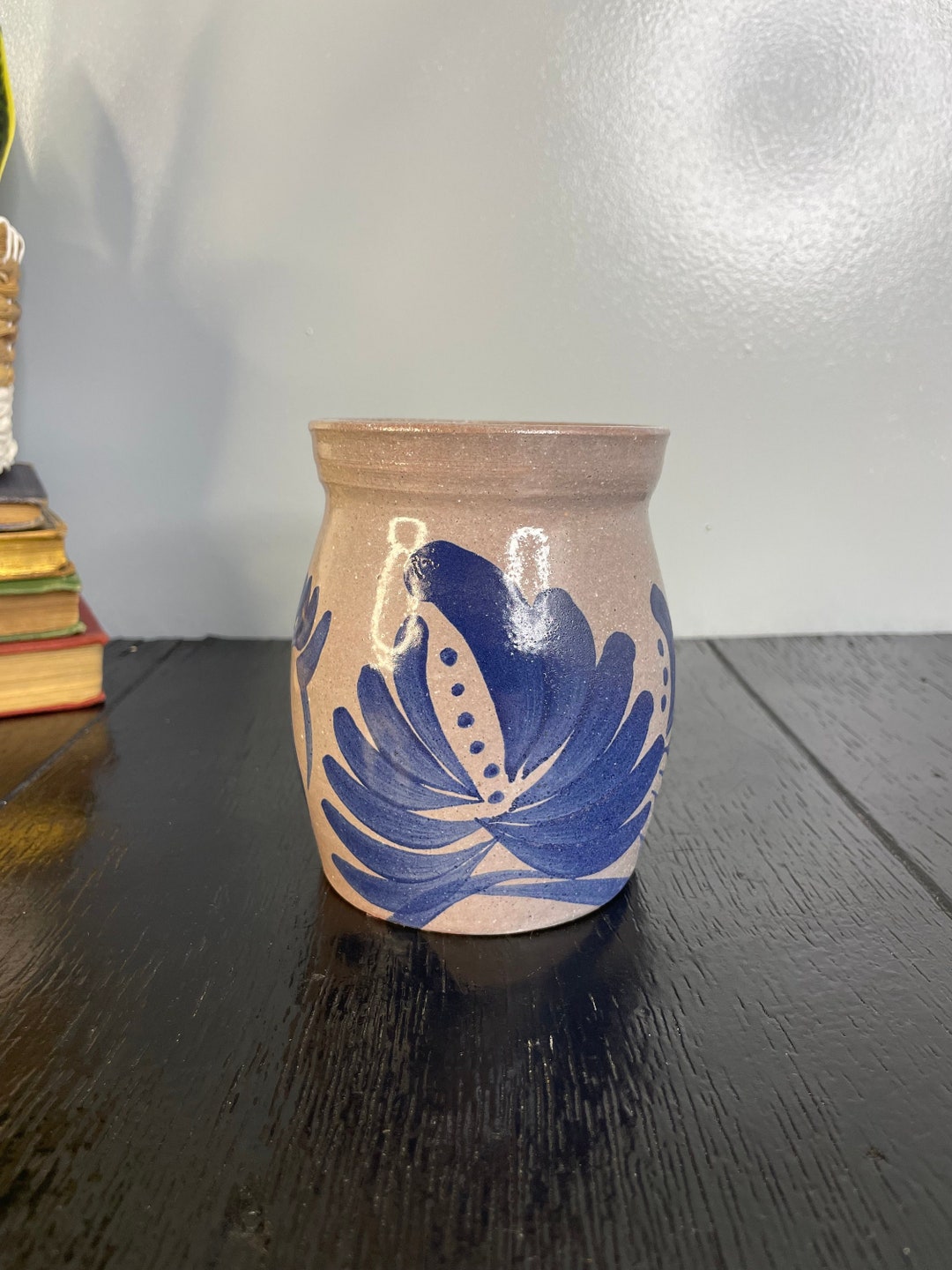 Vintage Utensils Canister Crock Vase Ceramic Floral Leaf Westerwald Mid ...