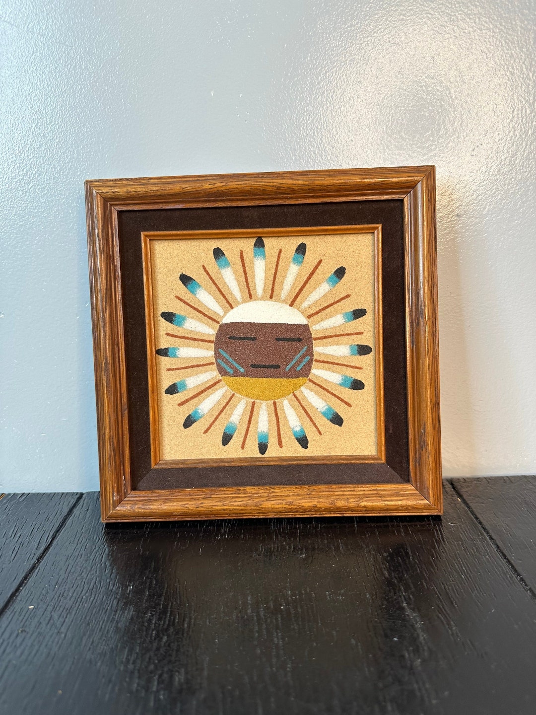 Vintage Sun Sand Painting Art Print Native American Art Wall Mount Wood ...