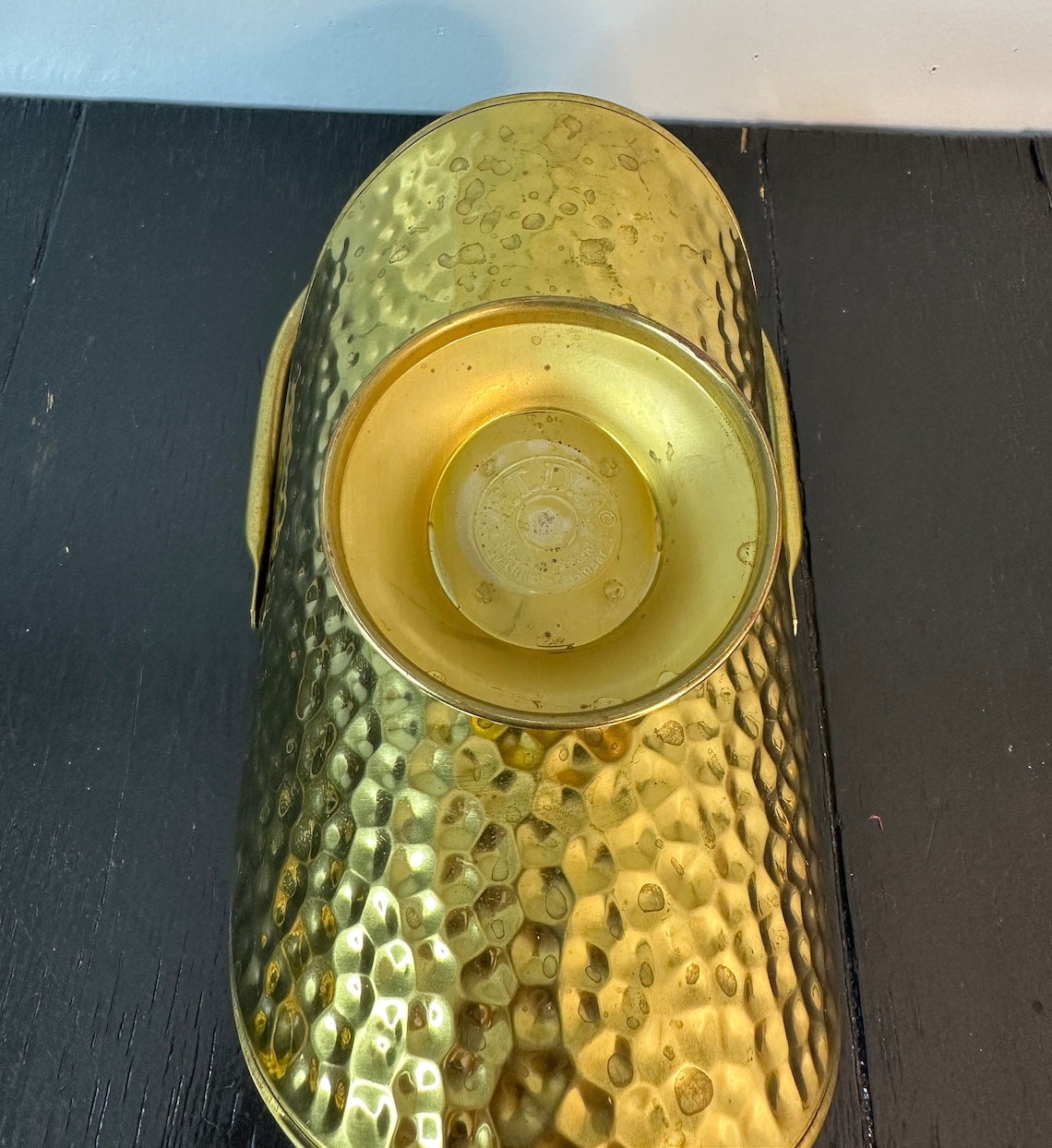 Vintage Hammered Brass Mini Log Flower Basket Holder Dish Trinket Soap ...