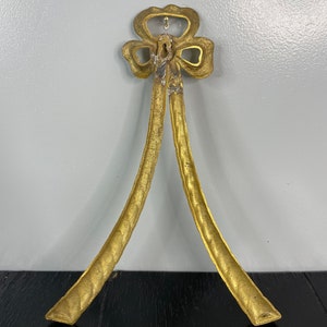Vintage LARGE Hollywood Regency Wall Bow Ribbon Tails Brass Metal Wall ...