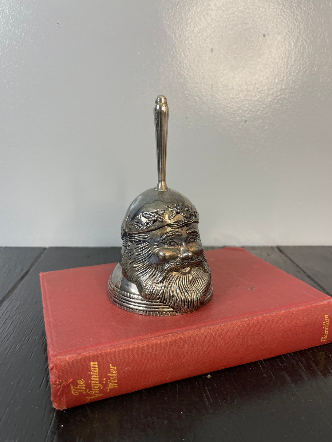 Vintage Silver Metal Bell Detailed Striped Engraved Santa Christmas ...