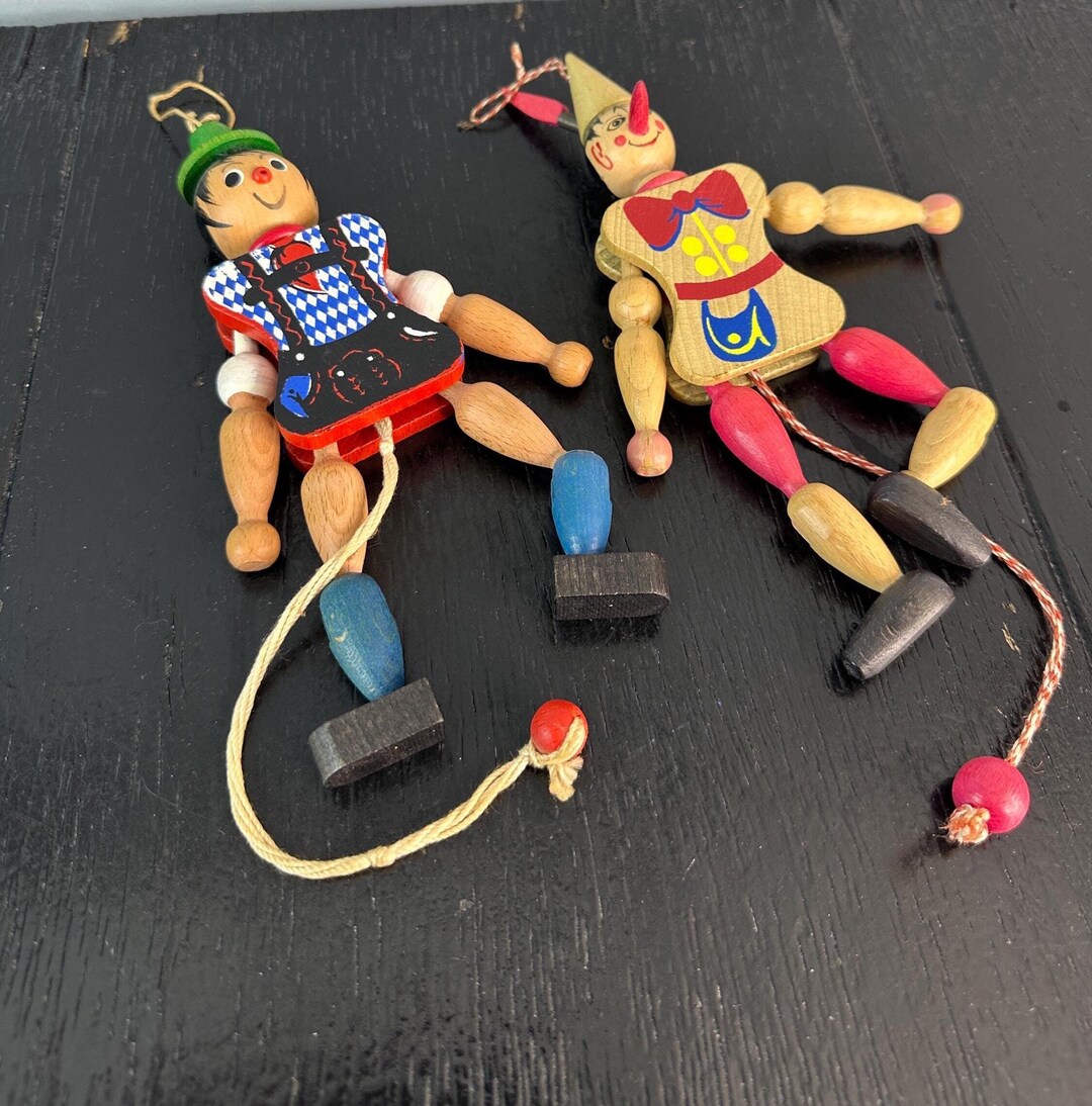 Vintage Two 2 Austrian Pull String Toy Wood Puppet Handpainted Dancing ...