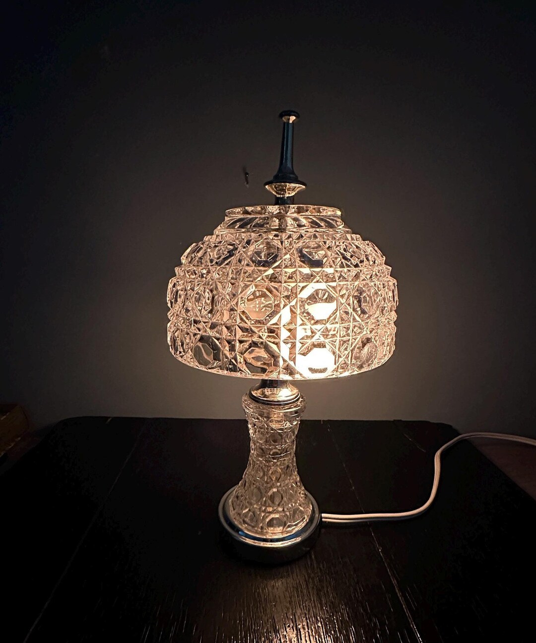 Vintage Checkered Heavy Cut Crystal Lamp Glass Light Accent Table ...