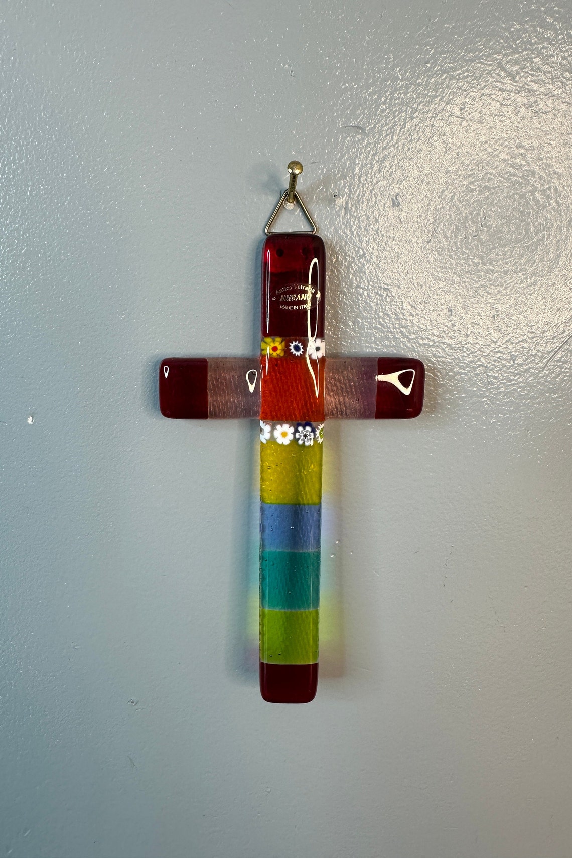 Rare Vintage Murano Cross Rosary Flower Mosaic Wall Art Glass Display ...