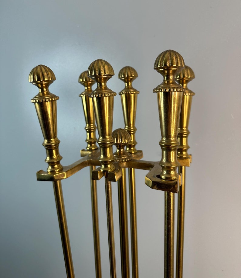 Vintage Crown Hollywood Regency Solid Brass Fireplace Tools Set Firepit ...