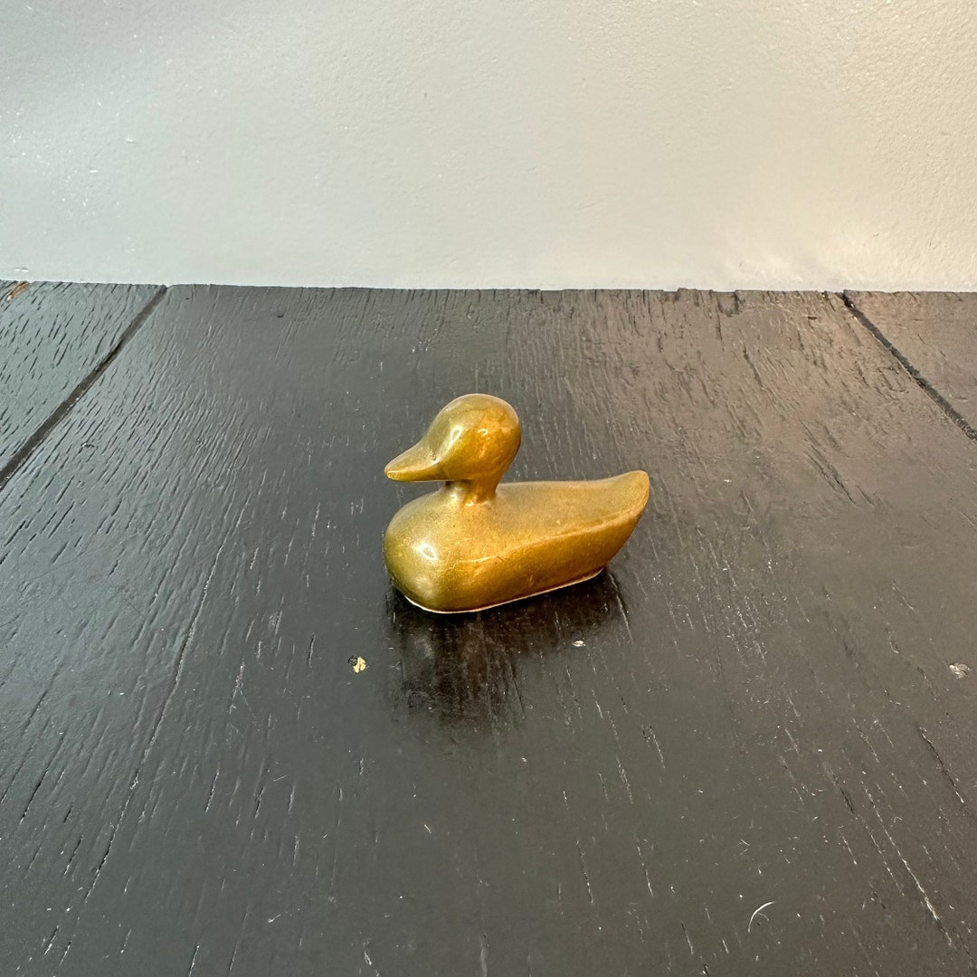 Vintage Solid Brass Duck Bird Sculpture Figurine Paperweight Gold ...