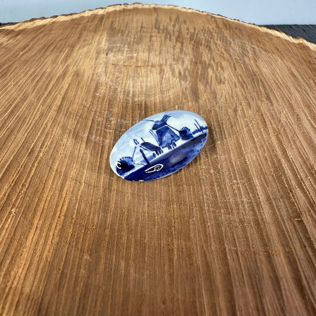 Vintage Delft Dutch Holland Windmill Porcelain Brooch Pin Garnet ...