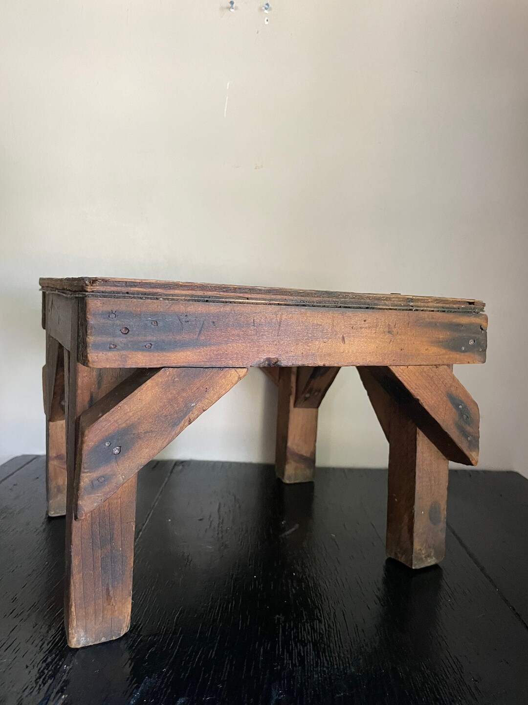 Vintage Rustic Handmade Stool Wood Wooden Stand Table Planter Pot Plant ...