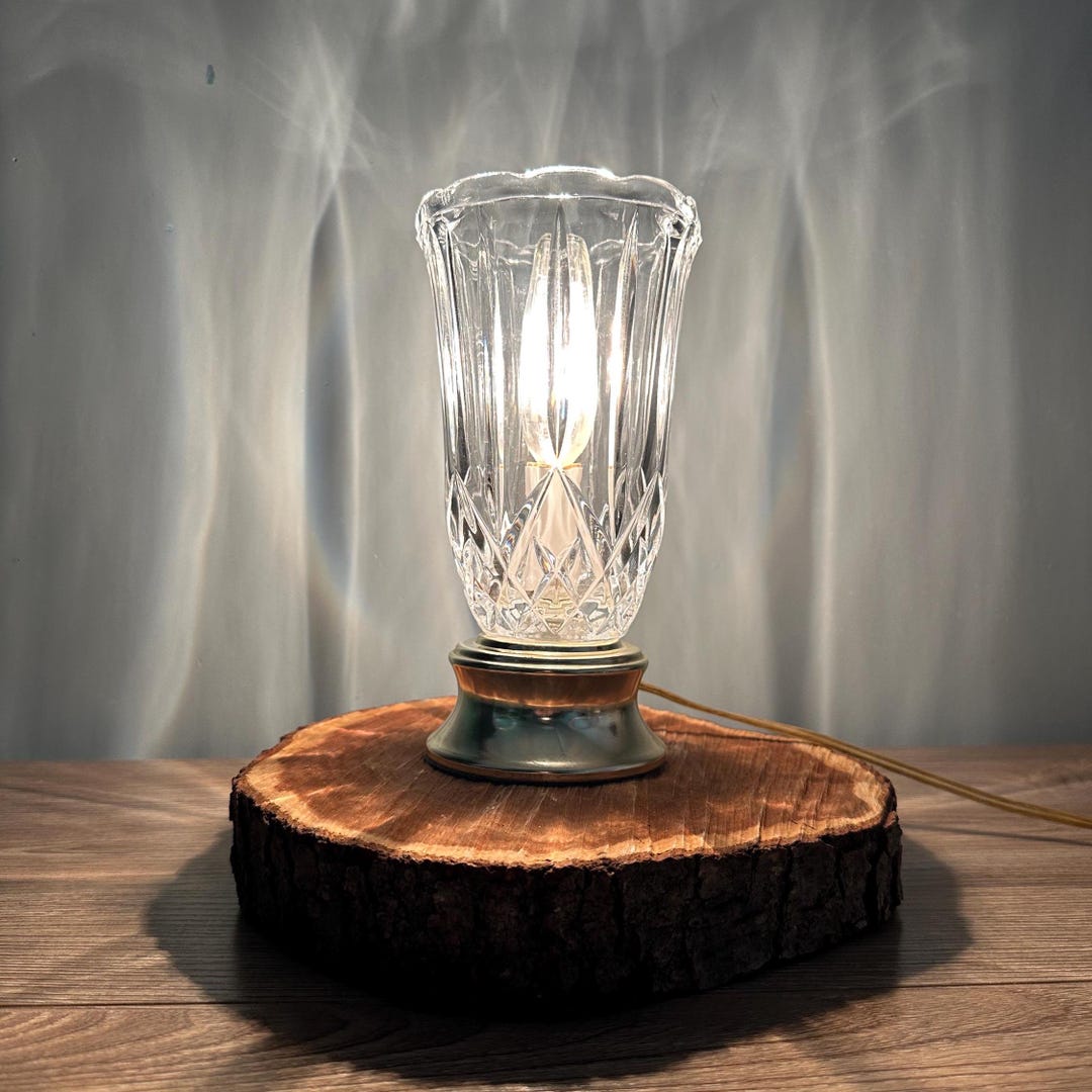 Vintage Fluted Checkered Heavy Cut Crystal Lamp Light Accent Table ...