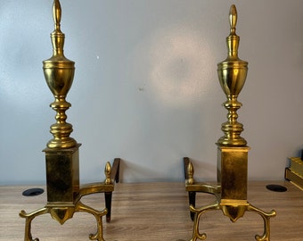 Vintage Brass Footed Fireplace Andirons - Etsy