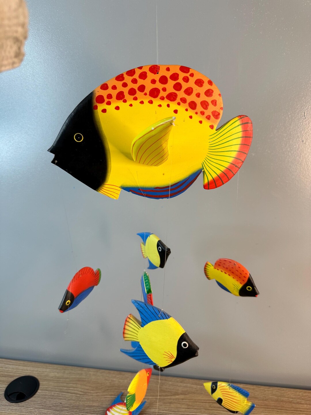 Vintage Wooden Wood Fish Windchime Crib Nursery Mobile Handpainted ...