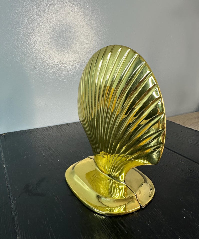 Vintage Solid Brass Seashell Shell Clam Bookends MCM Art Nouveau Coastal Bookends Mid Century ...