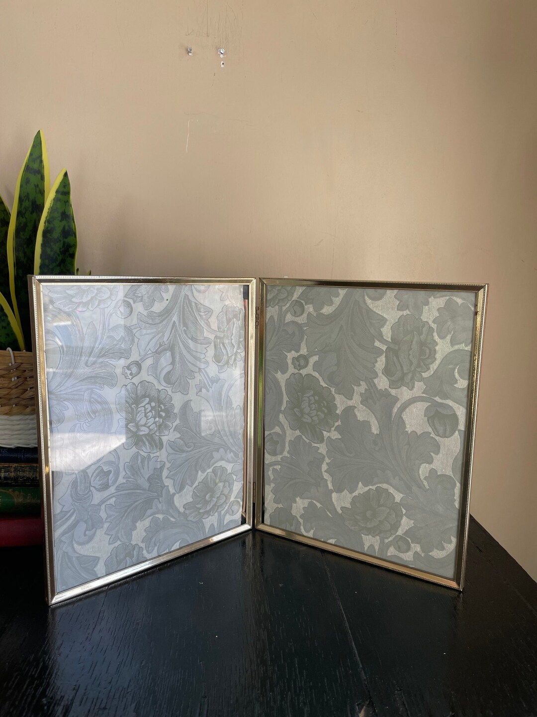 Antique Ornate Hinged Double Pale Gold Metallic Tone Floral Picture ...