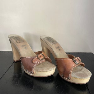 Vintage Rapallo Heels 8 1970s Italian Italy Leather Brown Faux Wood ...