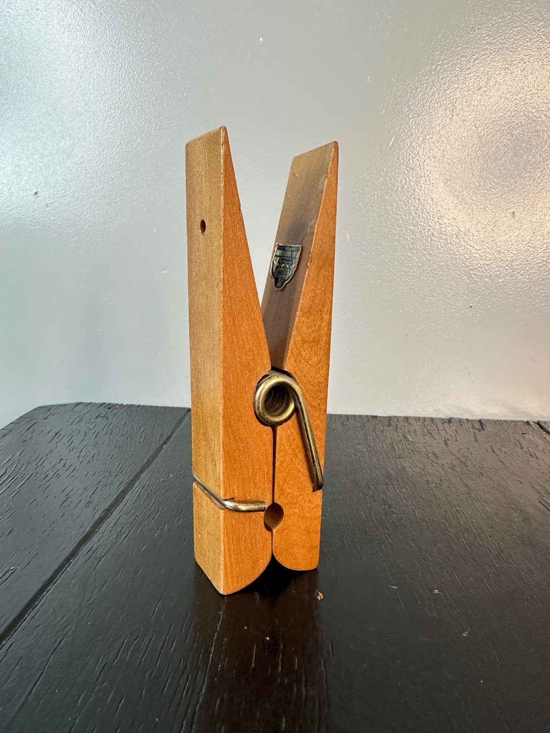 Vintage Brown Clothespin Paperclip Yellow Silver Hanger Hook Bookend ...