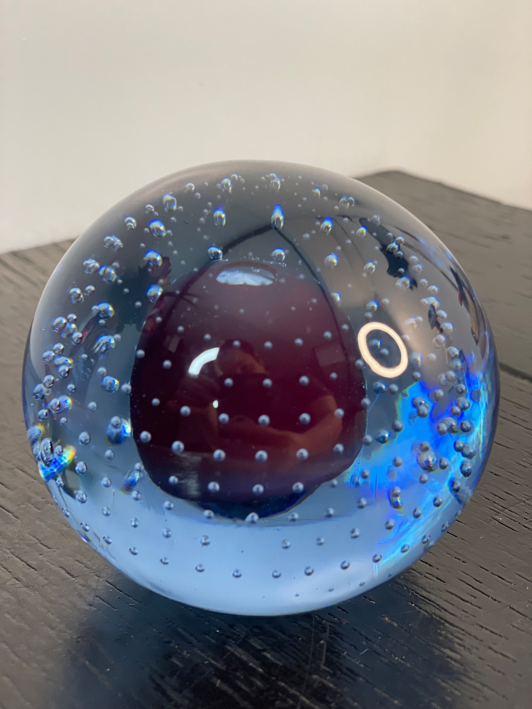 Vintage Sphere Controlled Bubble Blue Blown Crystal A. Jablonski Poland ...