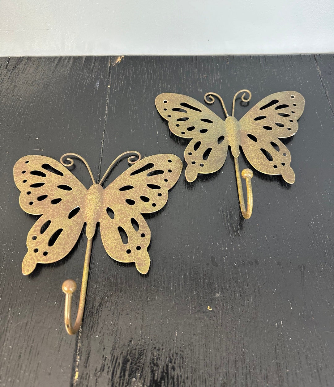 Vintage Set Pair Two Butterfly Butterflies Brass Metal Wall Décor Entry ...