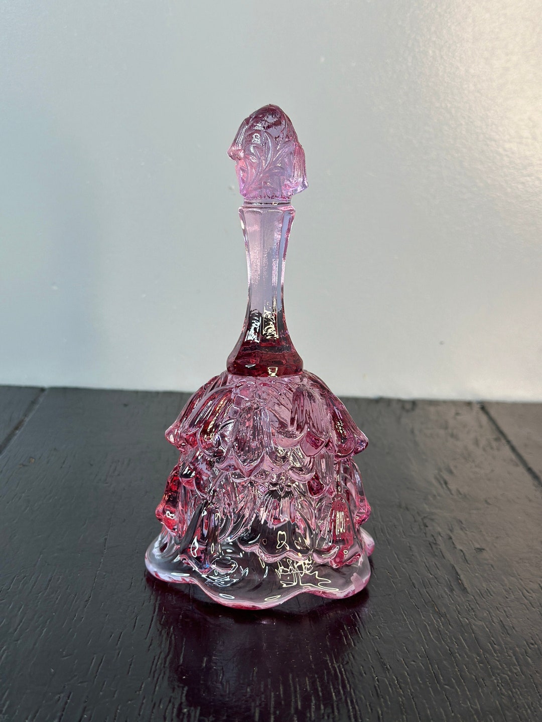 Vintage Fenton Iridescent Pink Glass Lily Temple Bell Detailed Ornate ...