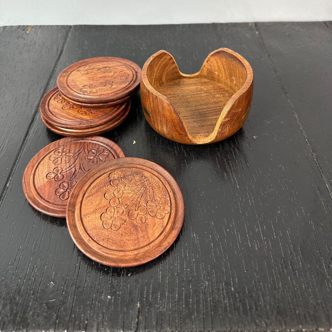 Vintage Brass India Gold Inlayed Ethnic Bohemian Coaster Set Tray ...