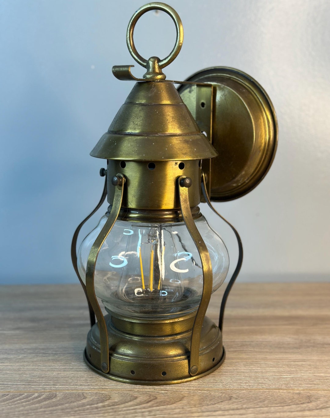 Vintage Brass Glass Onion Light Antique Lantern Outdoor Bracket Porch Entryway Lamp Sconce Wall ...