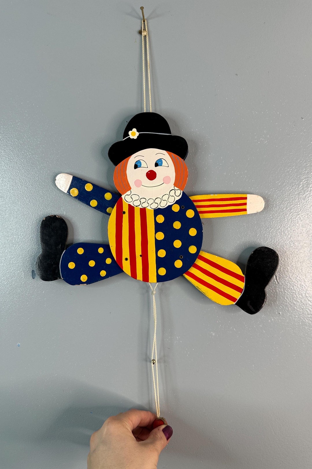 Vintage Clown Jumping Jack Pull String Puppet Mid Century MCM Baby ...