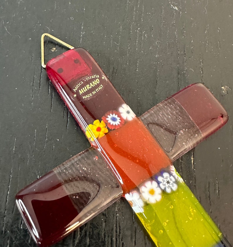 Rare Vintage Murano Cross Rosary Flower Mosaic Wall Art Glass Display ...