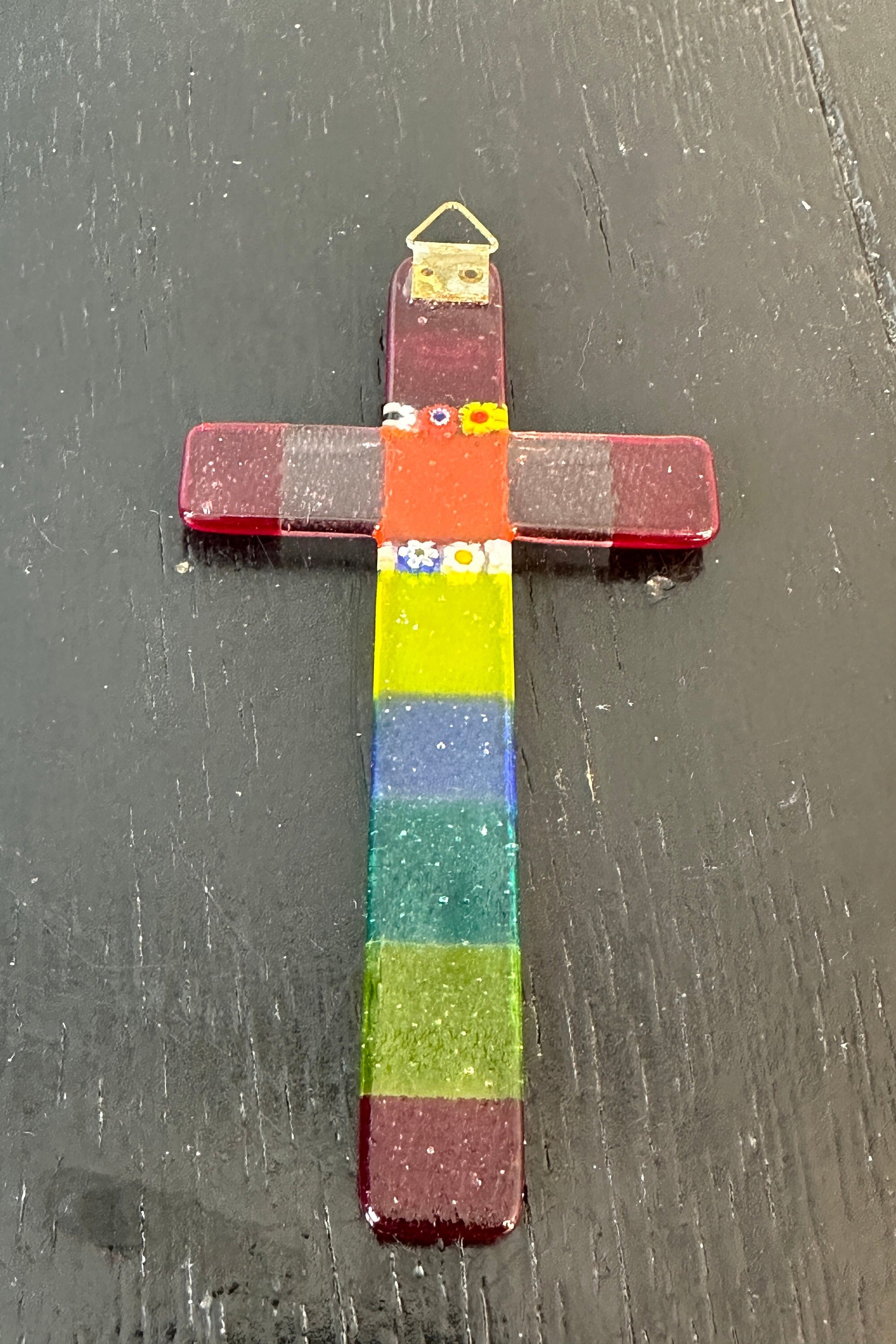 Rare Vintage Murano Cross Rosary Flower Mosaic Wall Art Glass Display ...