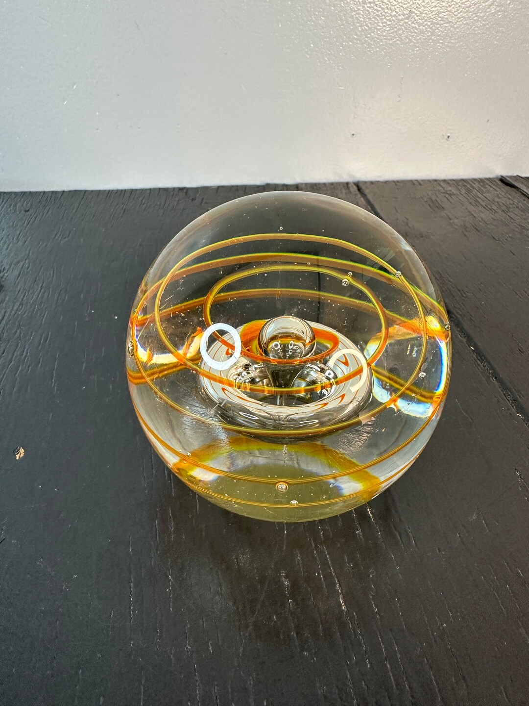 Vintage Sphere Universe Swirl Orange Blown Glass Art Paper Weight ...