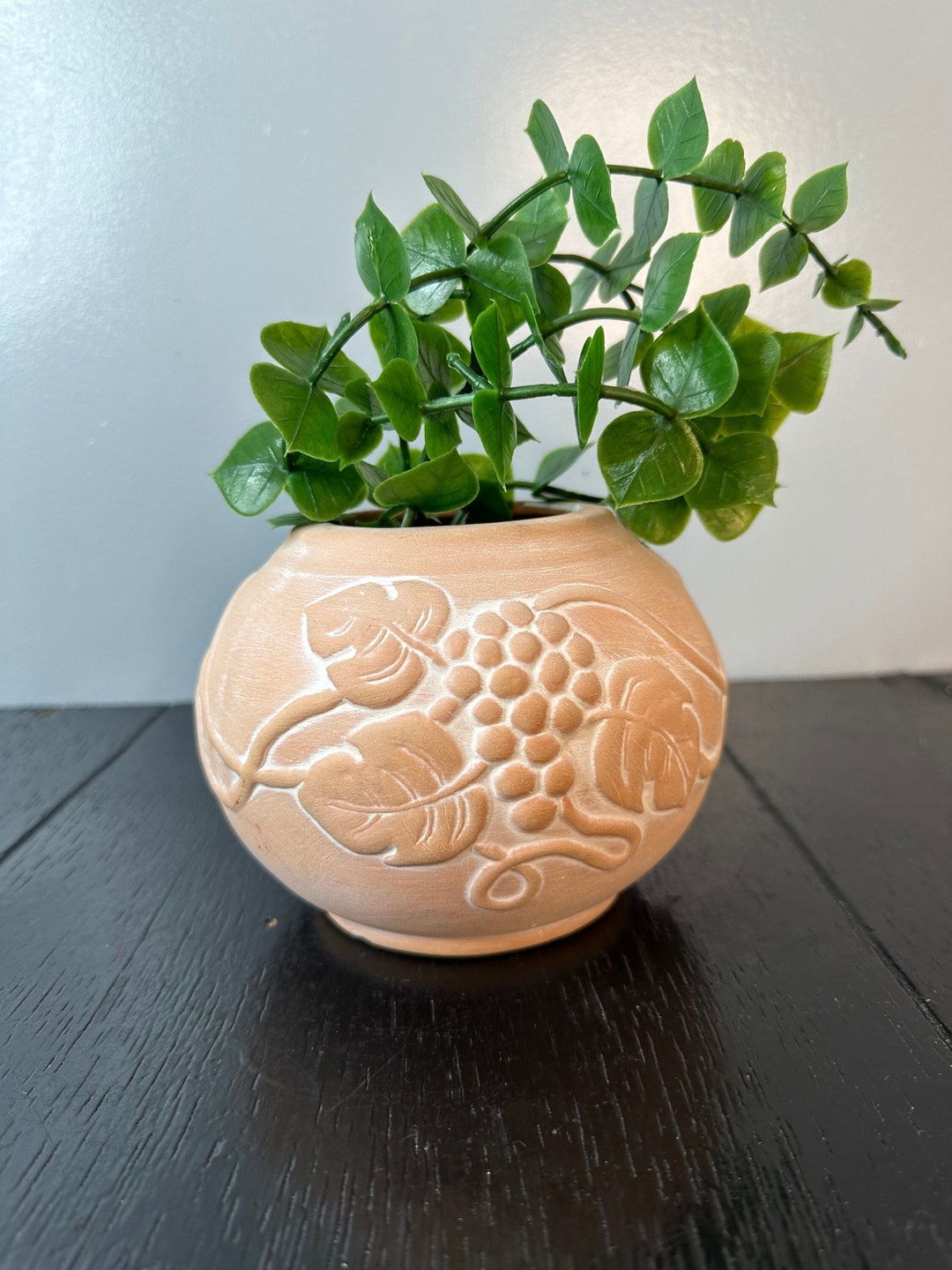 Vintage Terracotta Sphere Vase Planter Detail Beautiful Vines Grapes ...