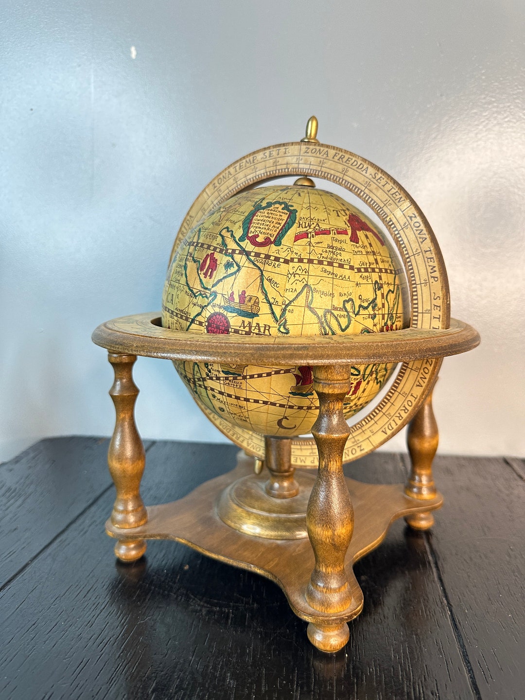 Vintage Antique Spinning Map of the Old Olde World in Wooden Wood ...