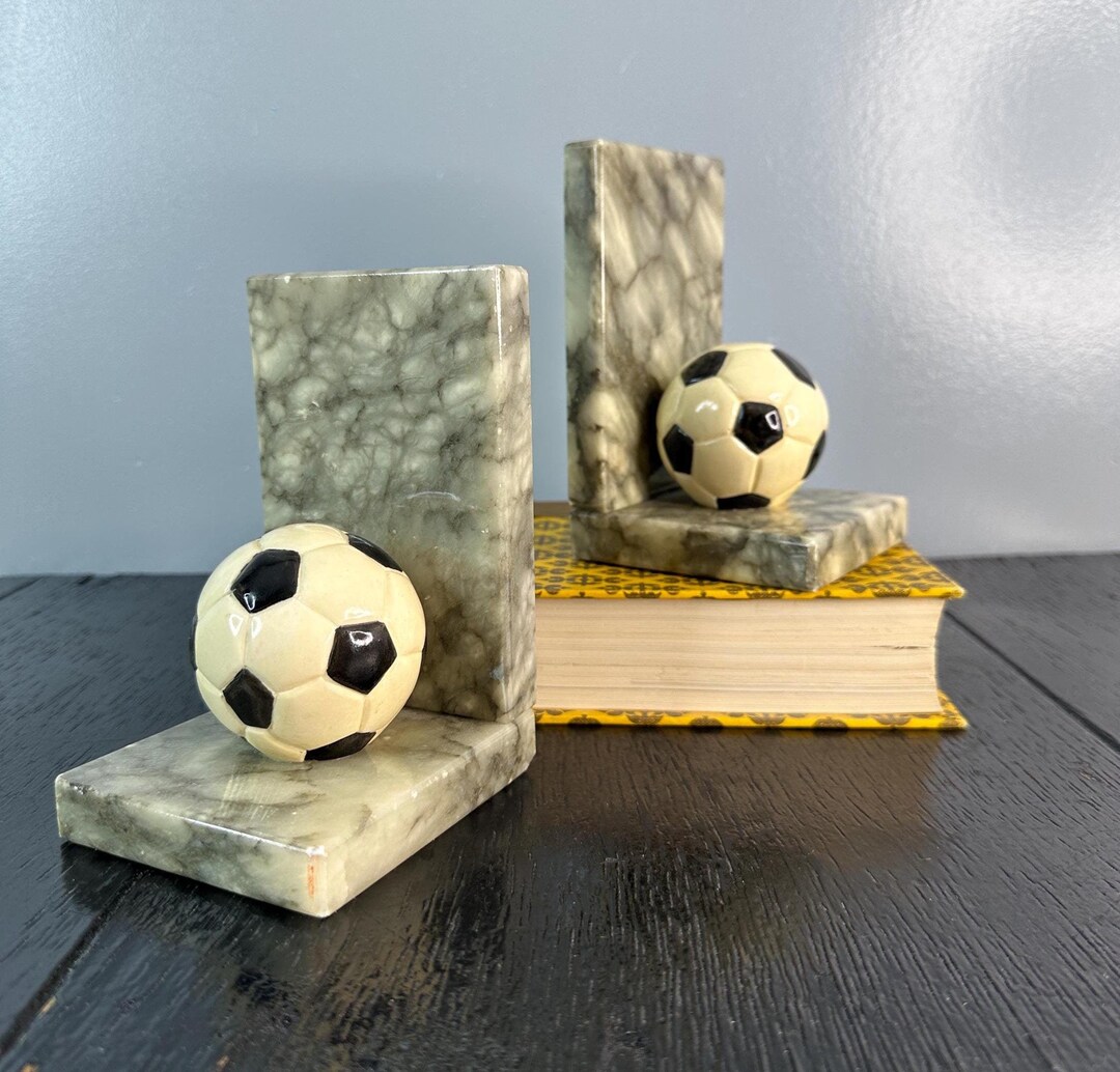 Vintage Soccer Ball Pair Set Marble Alabaster Stone Bookends Mid ...