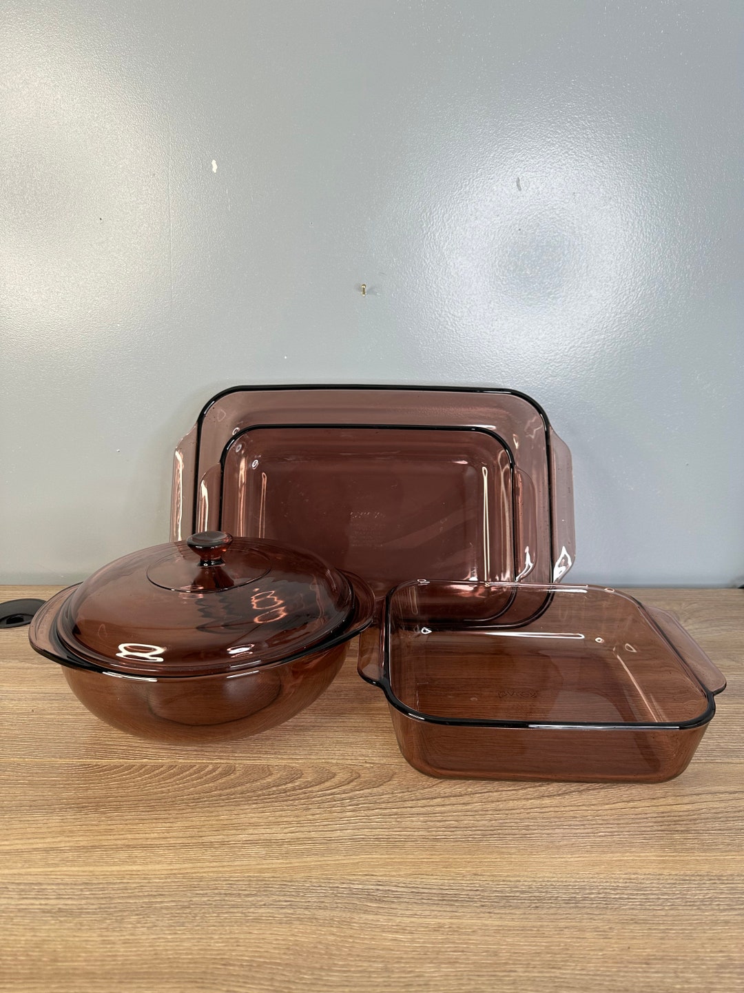 Vintage Pyrex 5 Pieces Amethyst Glass Bakeware Lot Purple Rounded ...