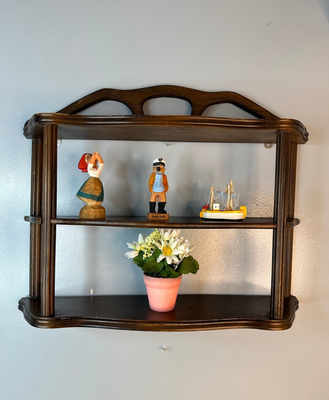 Vintage Large Mid Century Modern Wood Shelf Shelves Scroll Box Abstract ...