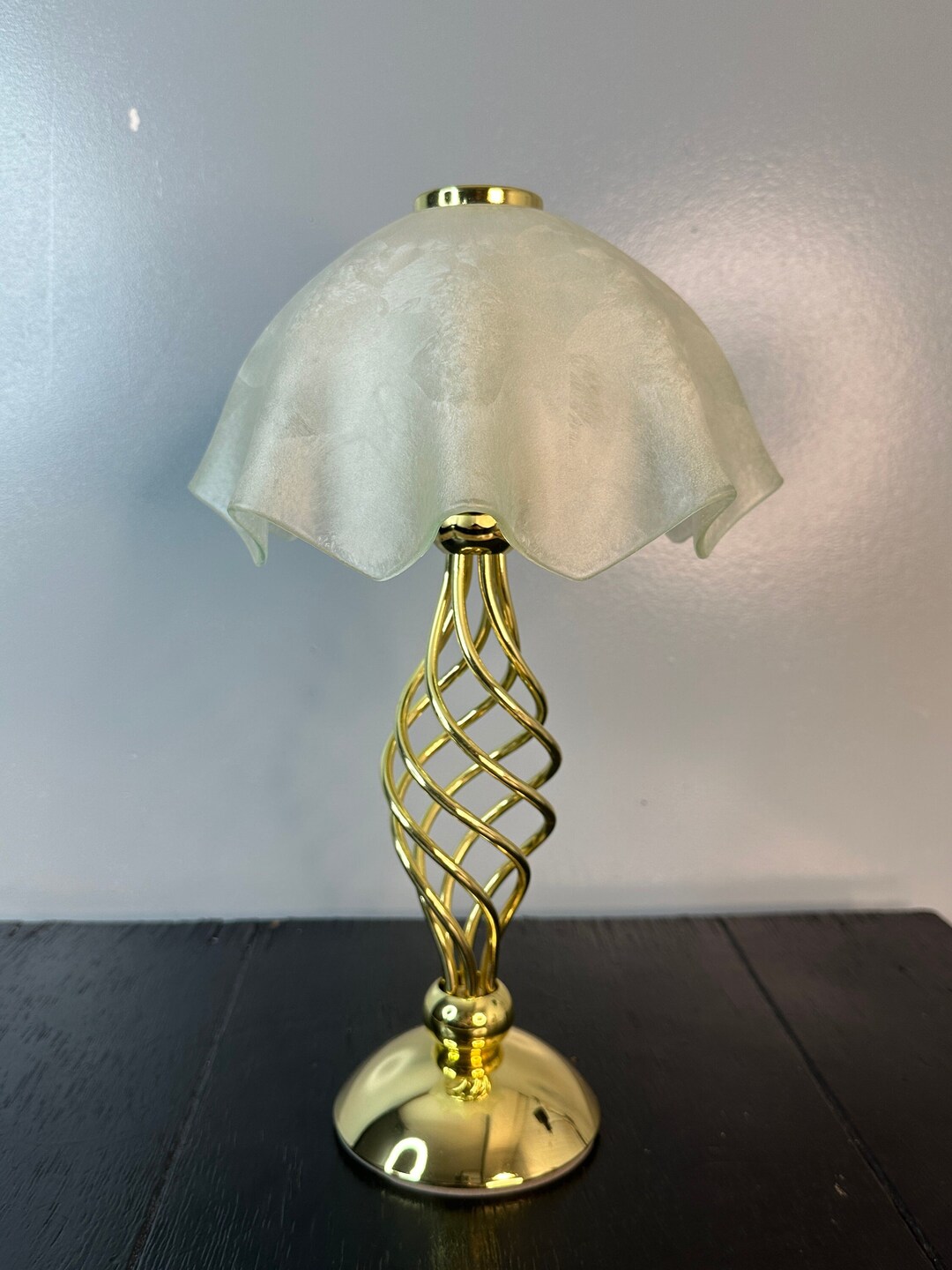 Vintage Twisted Brass Frosted Glass Paragon Candler Holder Gold ...