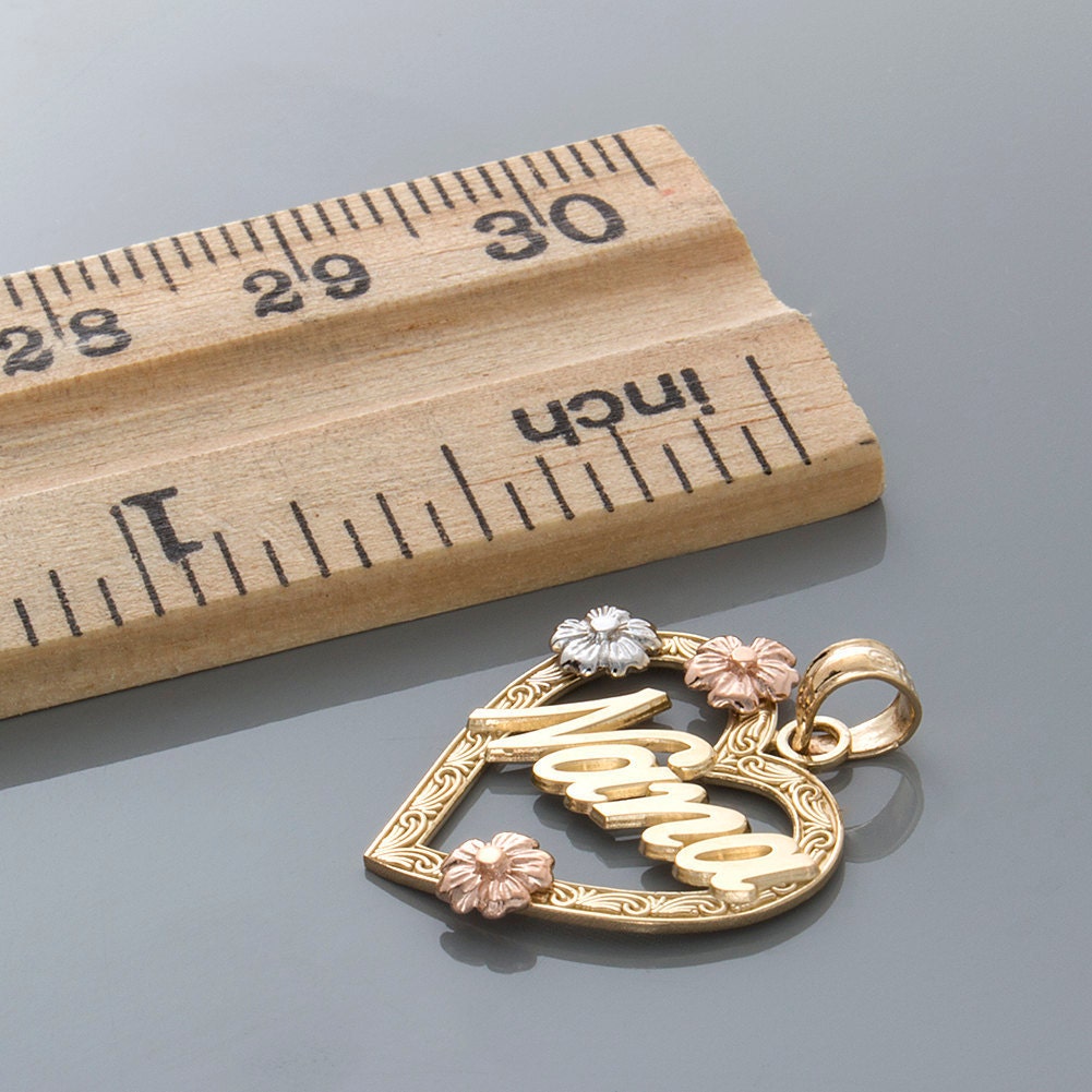 Million Charms 10k or 14k Tri-color Gold Nana in Heart Charm | Etsy