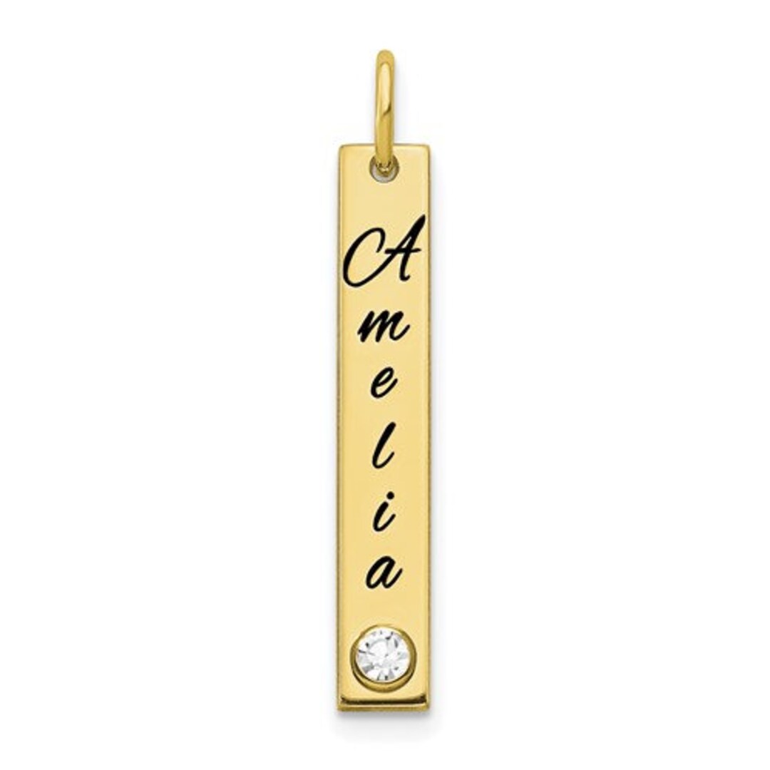 SMALL Gold Vertical Bar Name Plate Pendant With Birthstone, 10k or 14k ...