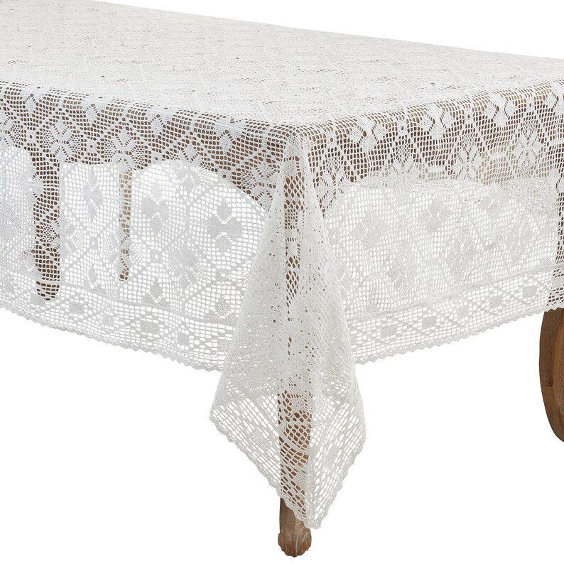 Vintage Style Retro Classic Fancy White Ecru Crochet Tablecloth in ...