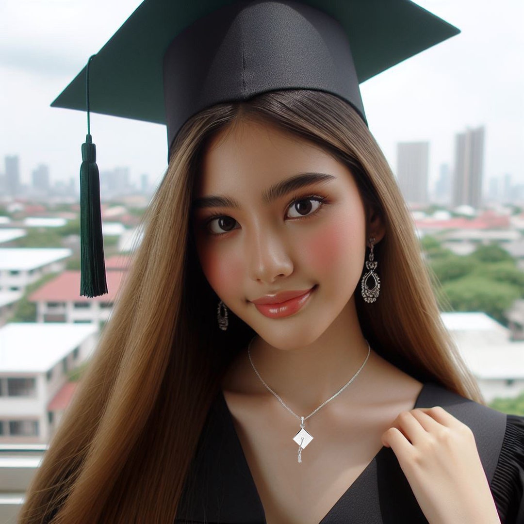 925 Sterling Silver Graduation Cap Necklace Pendant Charm Gift Set With ...