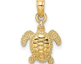14k Solid Yellow Gold Turtle Pendant Nautical Charm - Etsy