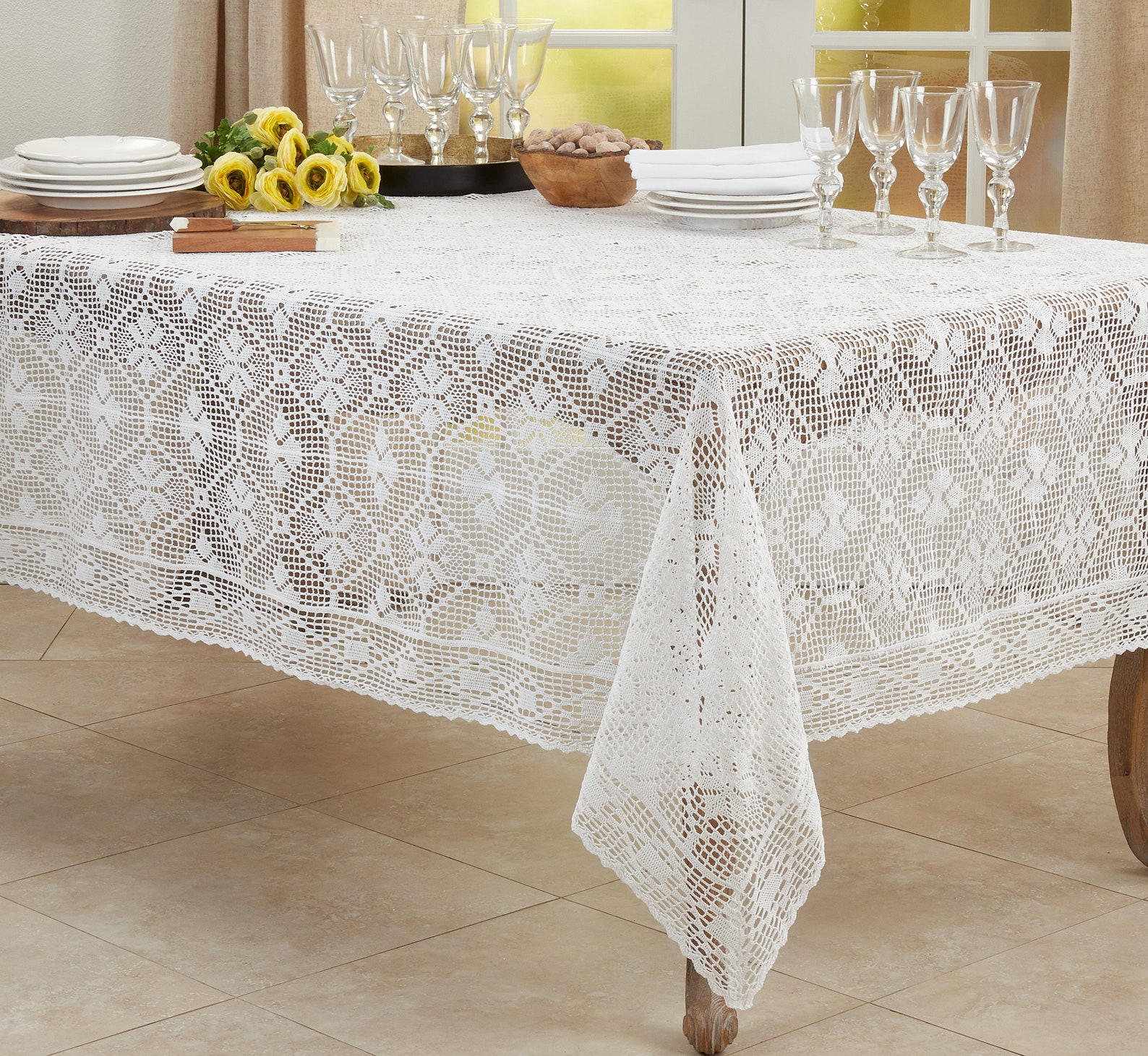 Vintage Style Retro Classic Fancy White Ecru Crochet Tablecloth in ...