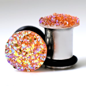 Plugs - Light Orange Sparkle Druzy Plugs - Available in 4g, 2g, 0g, and ...
