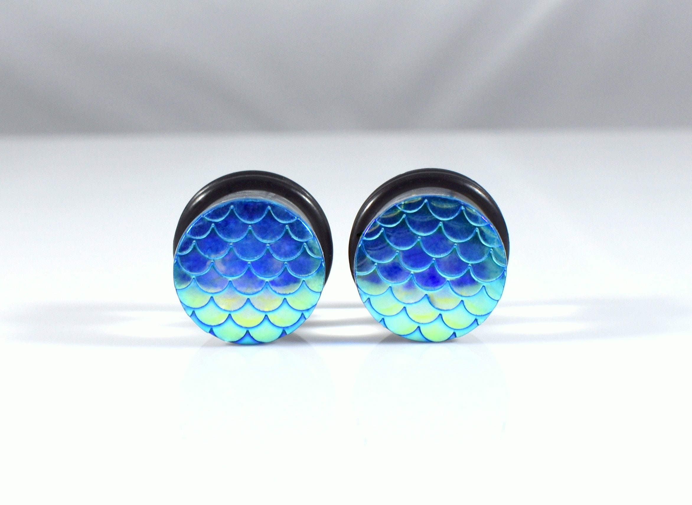 Gauges Plug Earrings Blue AB Finish Mermaid Scales Plugs | Etsy