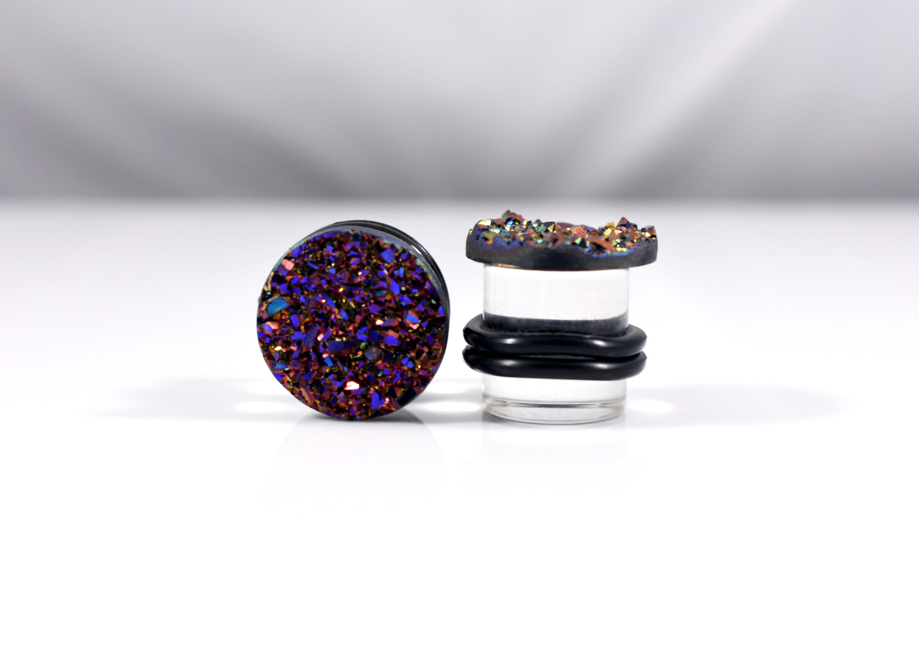 Plug Earrings - Blue and Purple Sparkle Faux Druzy 1/2 In, 7/16 In, and ...