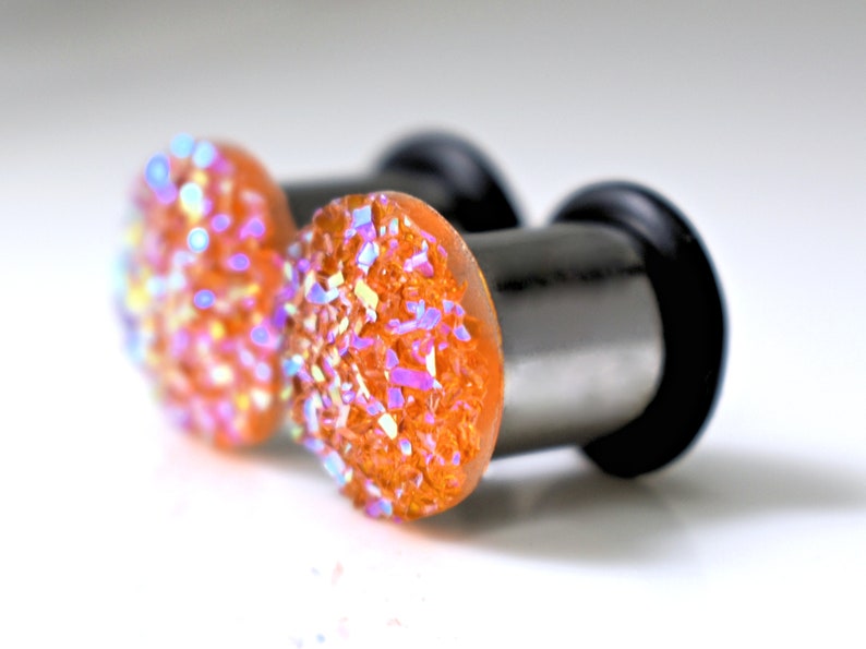 Plugs - Light Orange Sparkle Druzy Plugs - Available in 4g, 2g, 0g, and ...