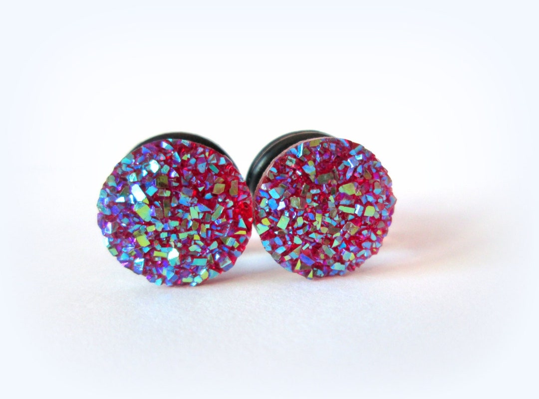 Plugs - Red Purple Druzy Sparkle Glitter Plugs - 2g, 0g, 00g, 7/16 in ...