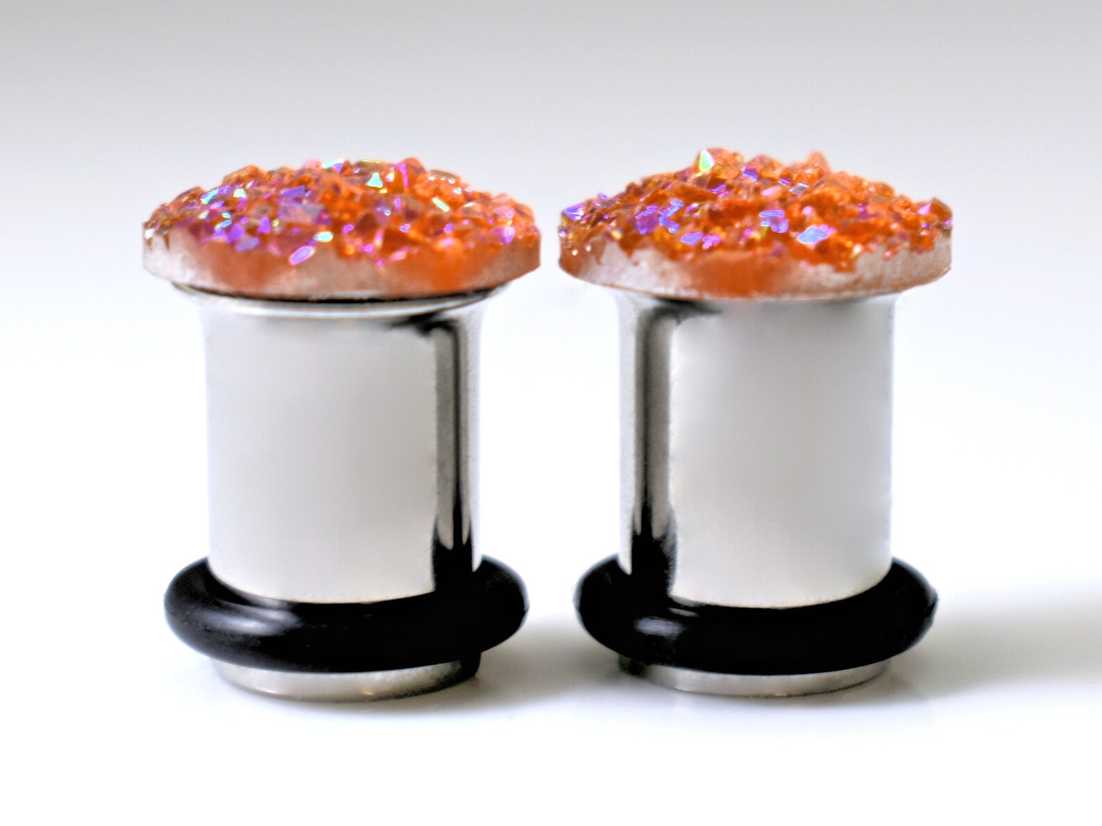 Plugs - Light Orange Sparkle Druzy Plugs - Available in 4g, 2g, 0g, and ...