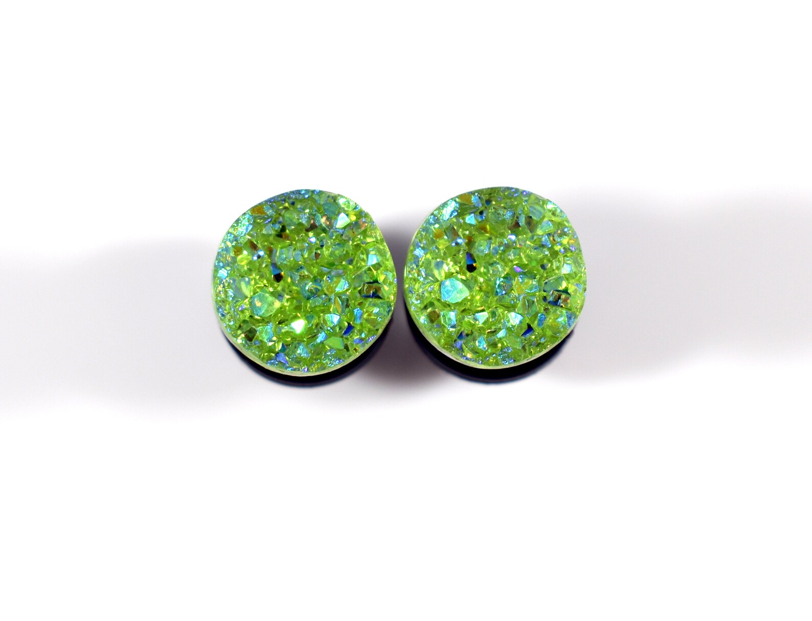 Plug Earrings Light Spring Green AB Finish Faux Druzy - Etsy